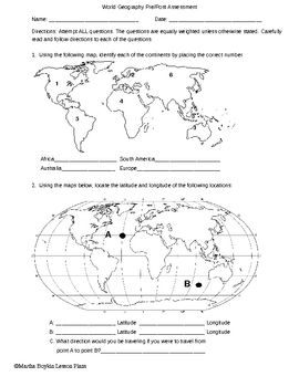 Geography Pre-assessmentPost-assessment Beginning of Year - Classful
