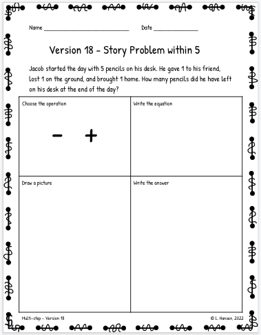 Differentiated Story Problems within 5 - Progress Monitoring - Classful