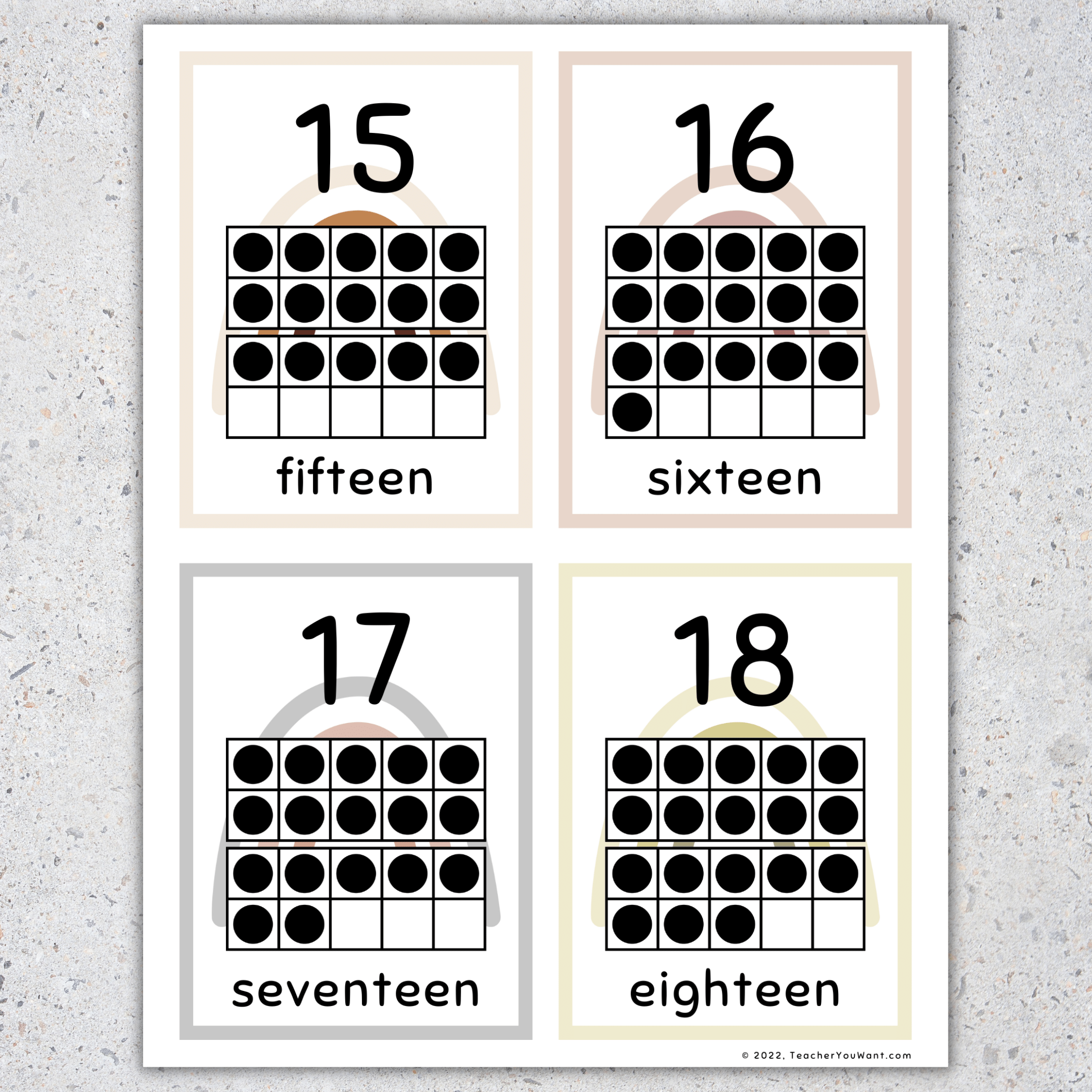Number Flash Cards 0-20- Number Posters with Ten Frames, Boho Rainbow ...