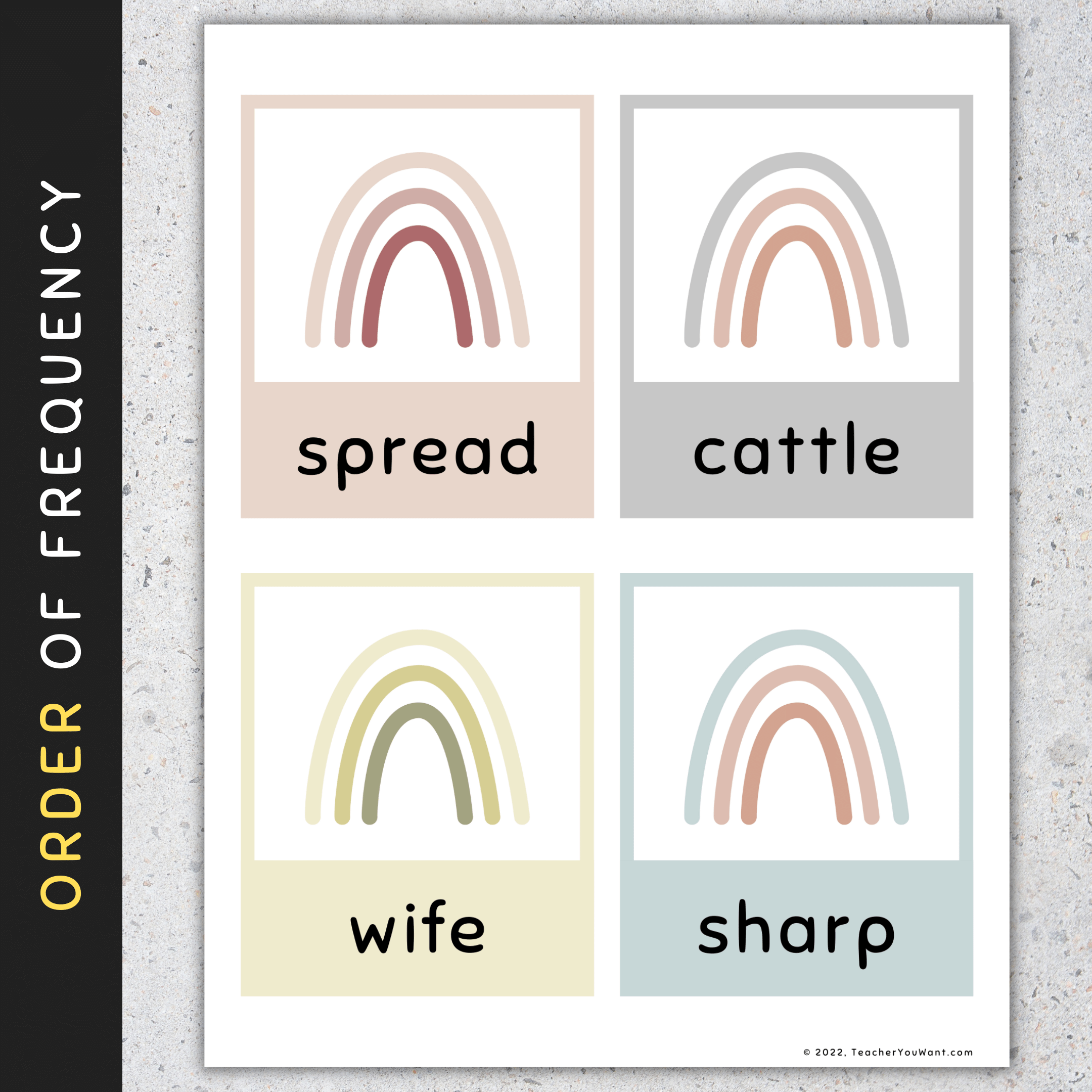 Fry Sight Word Flash Cards- 9th 100, Boho Rainbow Sight Word Flashcards ...