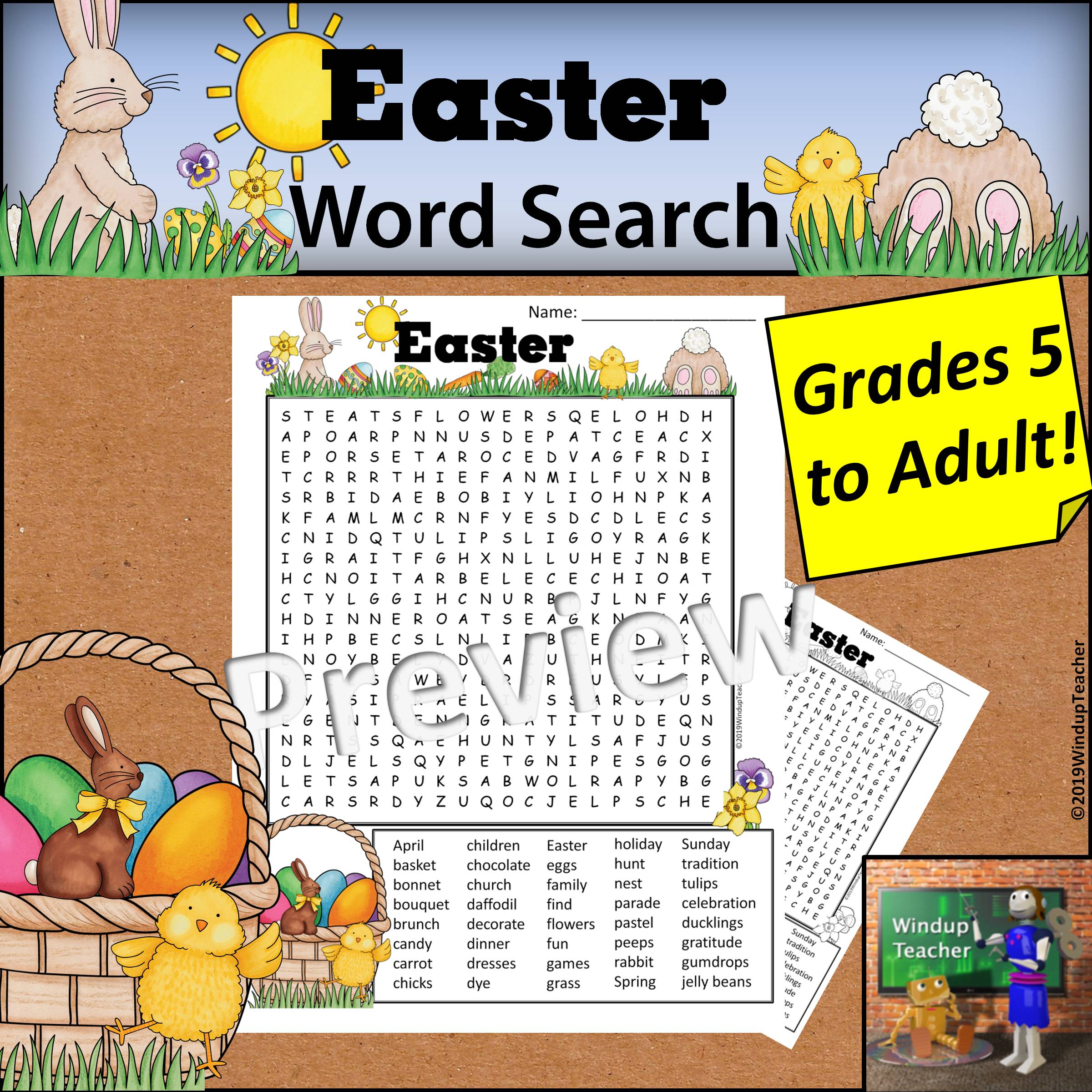 Easter Word Search - Hard for Grades 5 to Adult - Classful