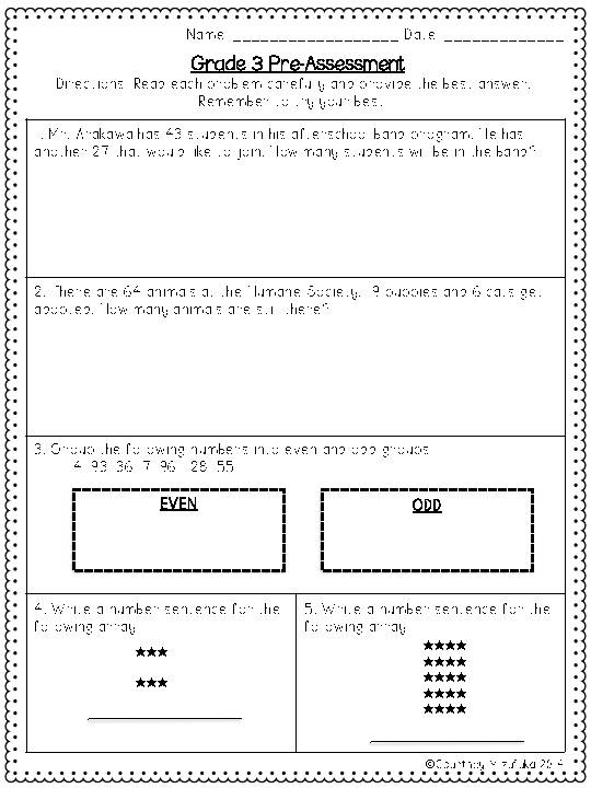 3rd Grade Beginning of Year Math Assessment - Classful
