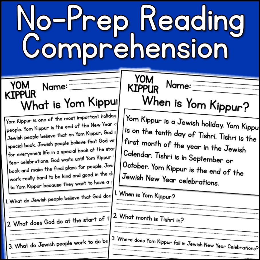 Yom Kippur Holidays Reading Comprehension Passages K-2 - Classful