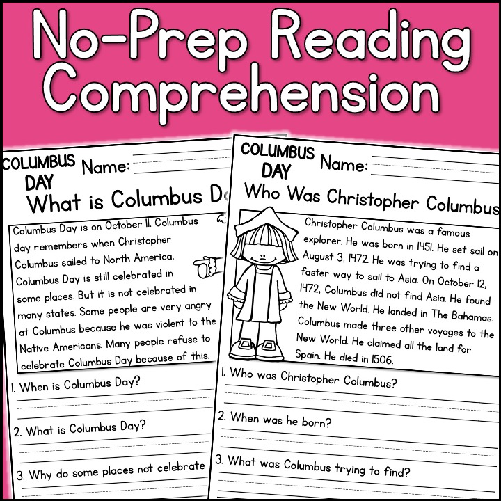 Columbus Day Reading Comprehension Worksheets Columbus Day Worksheets