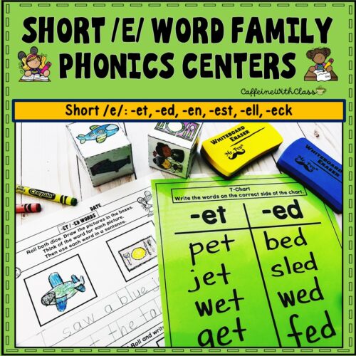 Short E Phonics Centers and Writing Activities - Classful