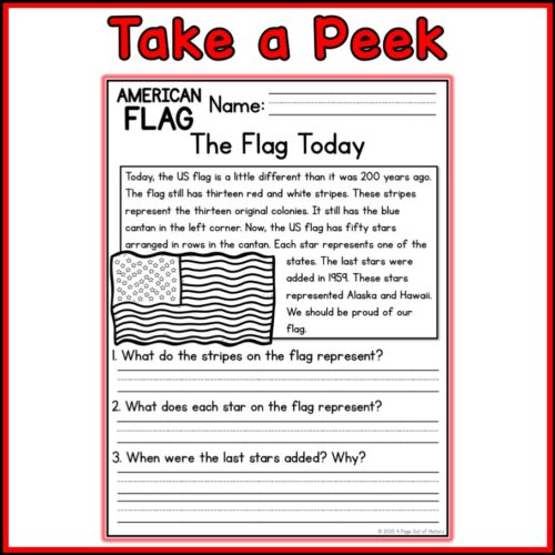 American Flag Social Studies Reading Comprehension Passages K-2 - Classful