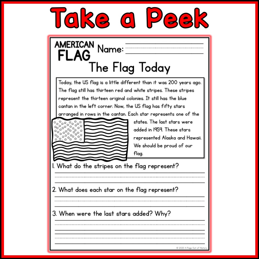 American Flag Social Studies Reading Comprehension Passages K-2 - Classful