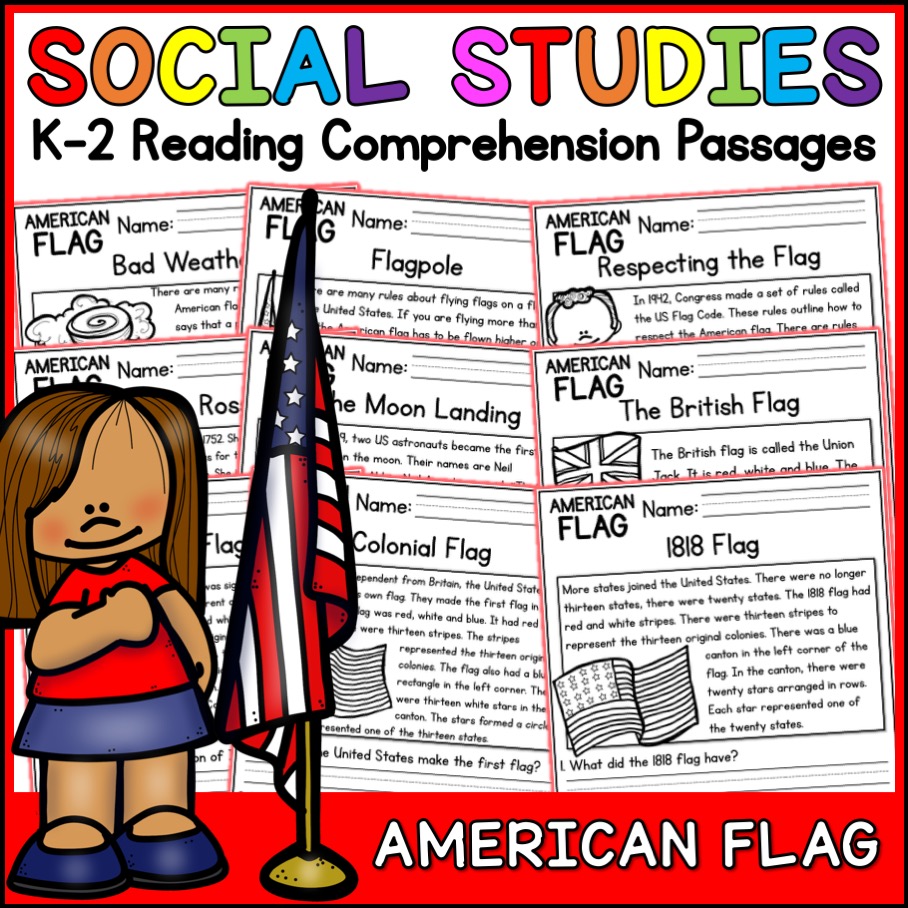 American Flag Social Studies Reading Comprehension Passages K-2 - Classful