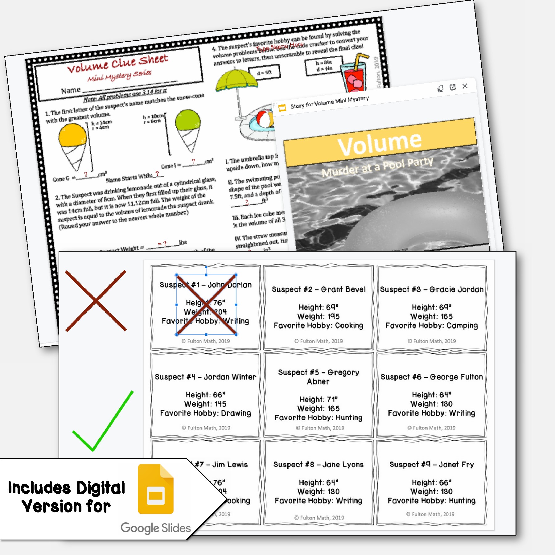 Volume of Cylinders Cones and Spheres Activity Mystery - Classful