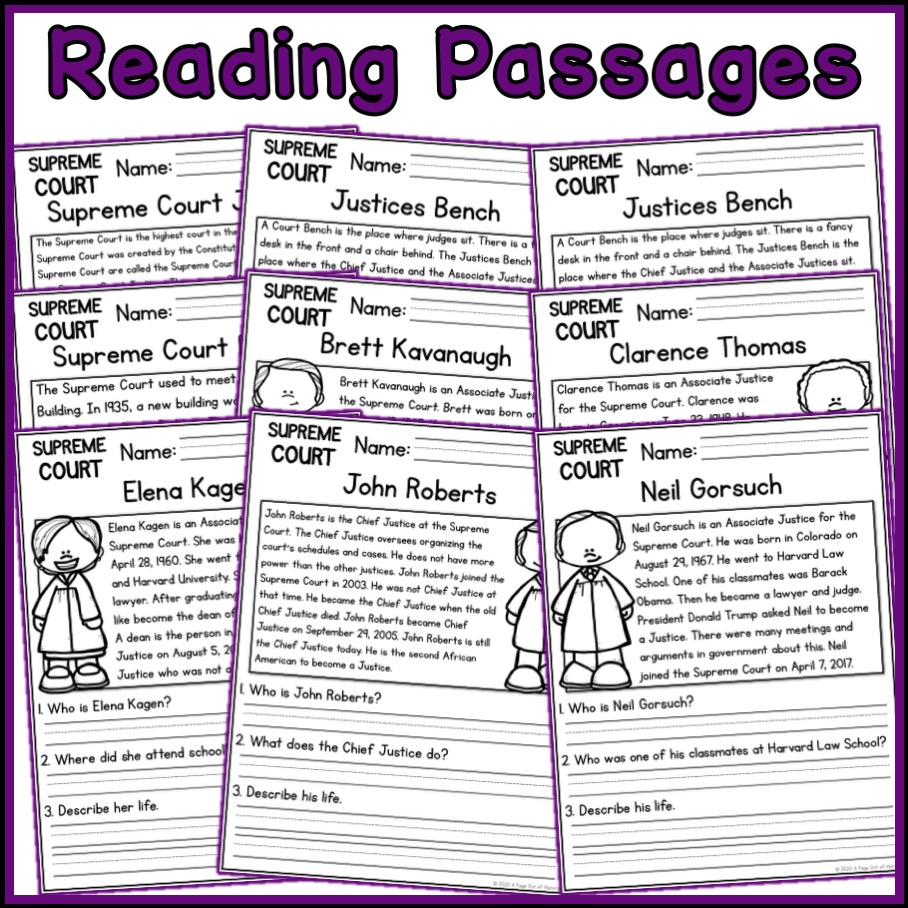 Supreme Court Social Studies Reading Comprehension Passages K-2 - Classful