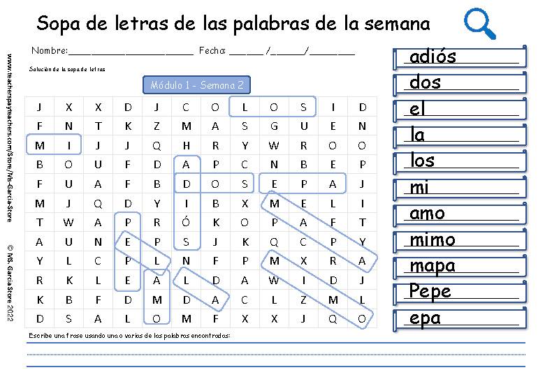 Sopa de letras- Encuentra y traza las palabras HMH de la semana - Classful