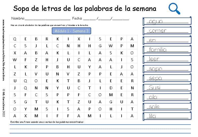 Sopa de letras- Encuentra y traza las palabras HMH de la semana - Classful