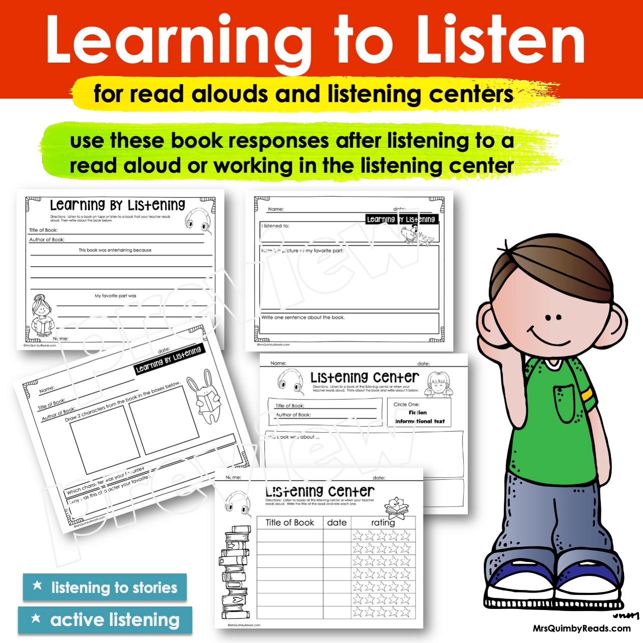 Learning to Listen | Read Aloud Response Pages | Listening Center ...