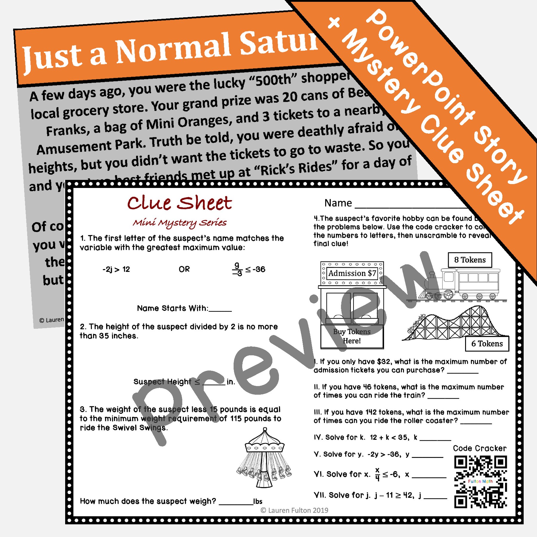 Solving One Step Inequalities Activity Mini Mystery - Classful