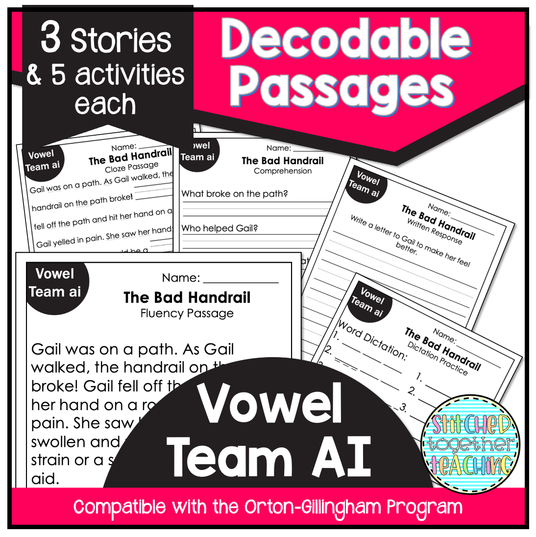 Decodable Reading Passages Vowel Team AI- Orton Gillingham Based - Classful