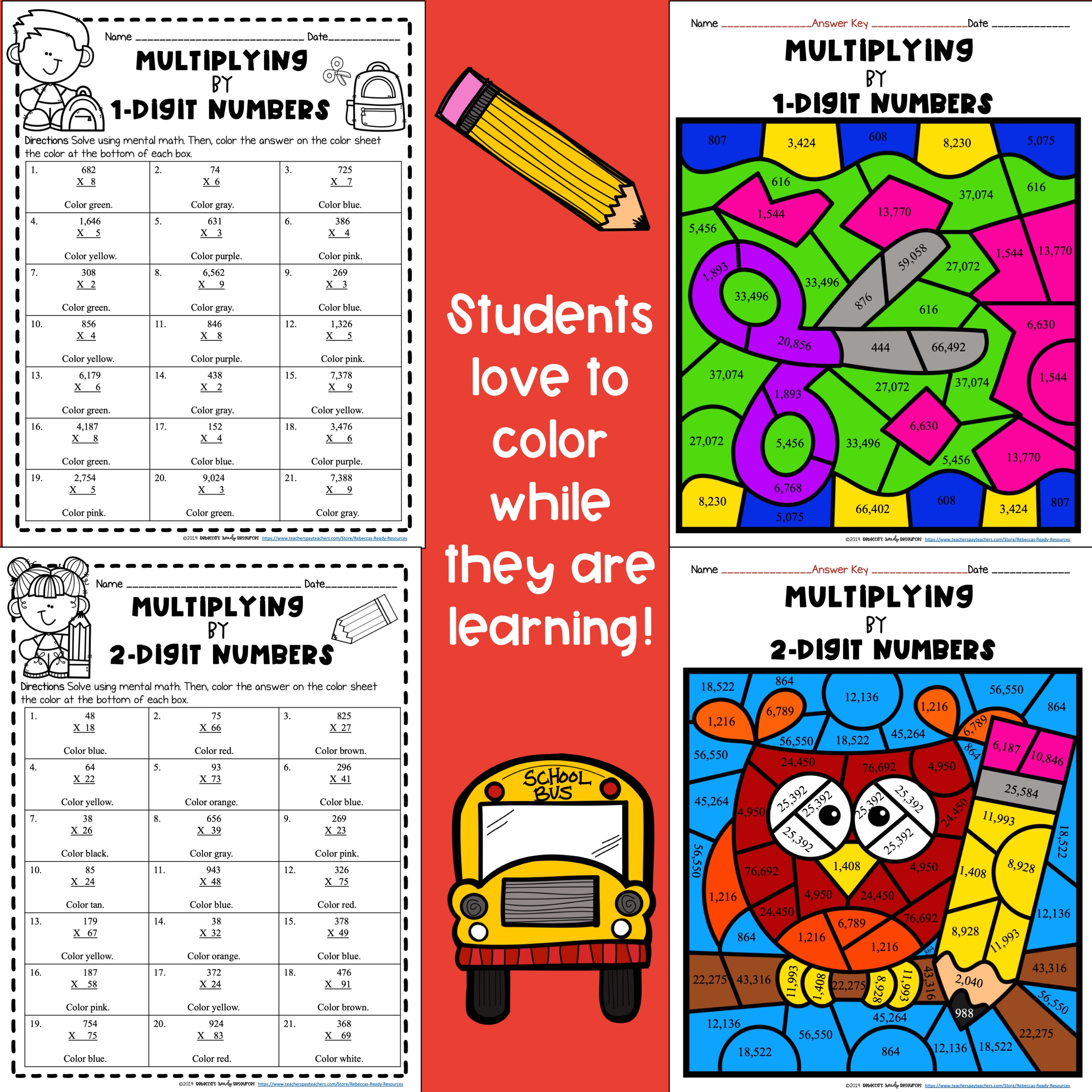 Place Value and Multiplication Back To School Color by Number 5th Grade ...