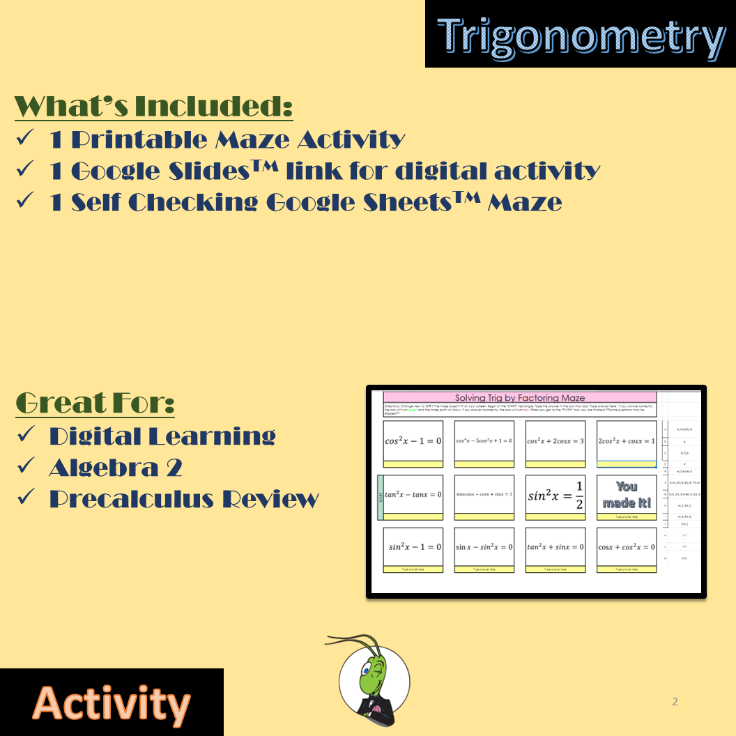 Solving Trig by Factoring Maze Activity | Google and Printable - Classful