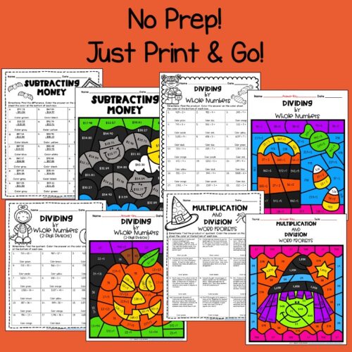 Halloween Color by Number Bundle 5th Grade Math Worksheets - Classful