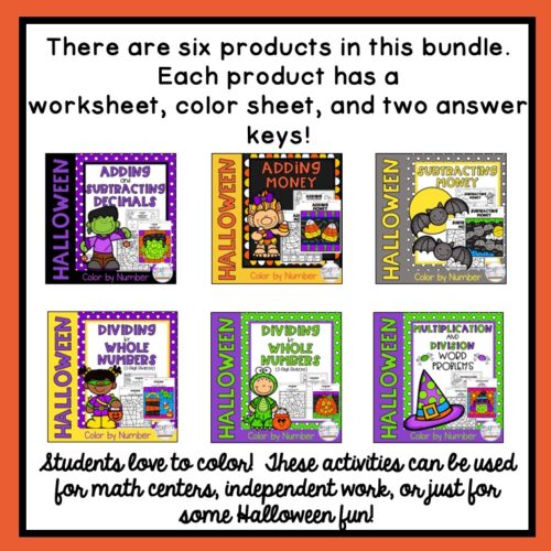 Halloween Color by Number Bundle 5th Grade Math Worksheets - Classful