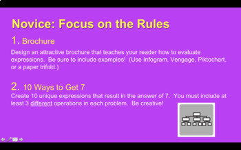 Order of Operations Differentiated Menu With Depth and Complexity, Exit ...