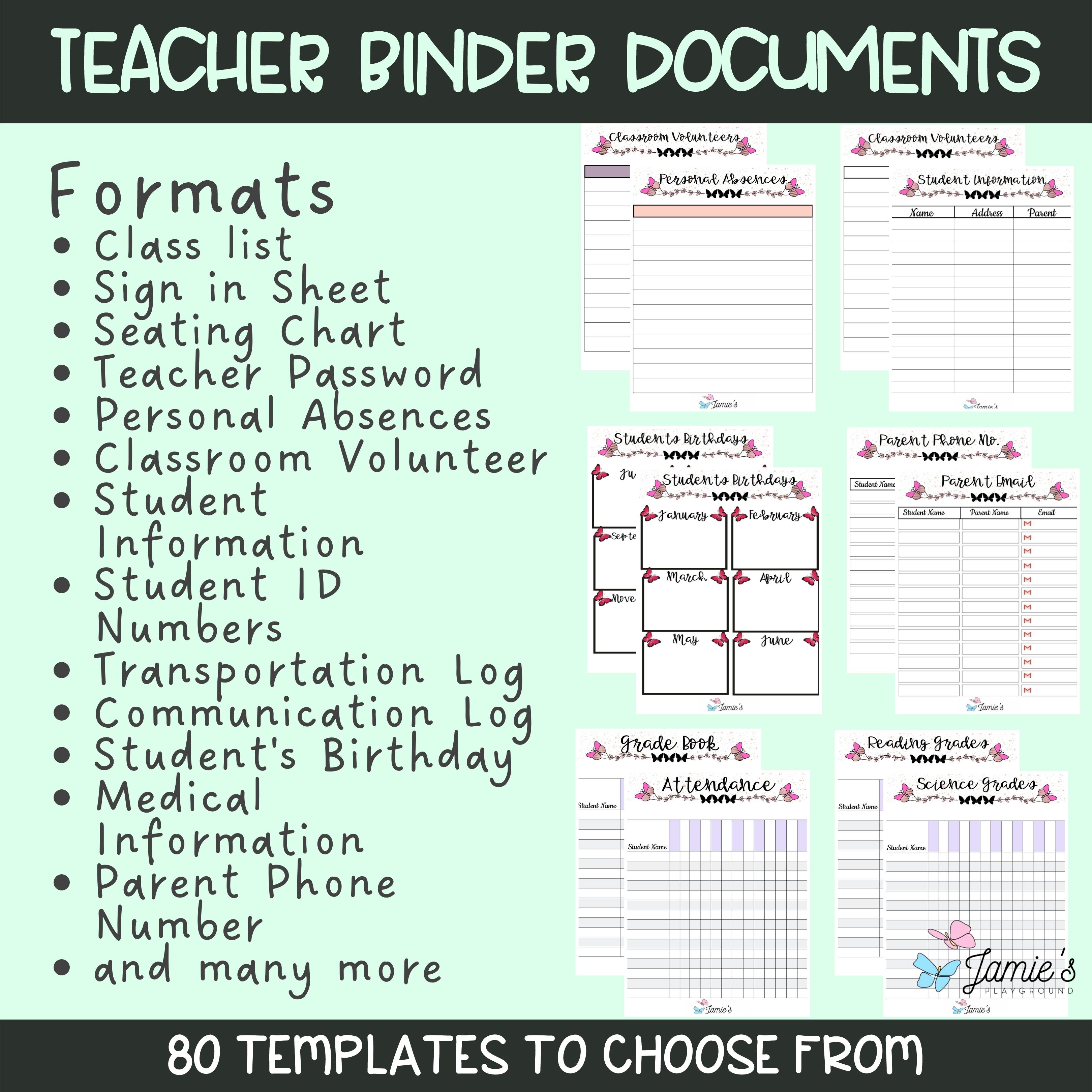 Editable Binder Documents for Teacher Binder and Planner | Butterfly ...