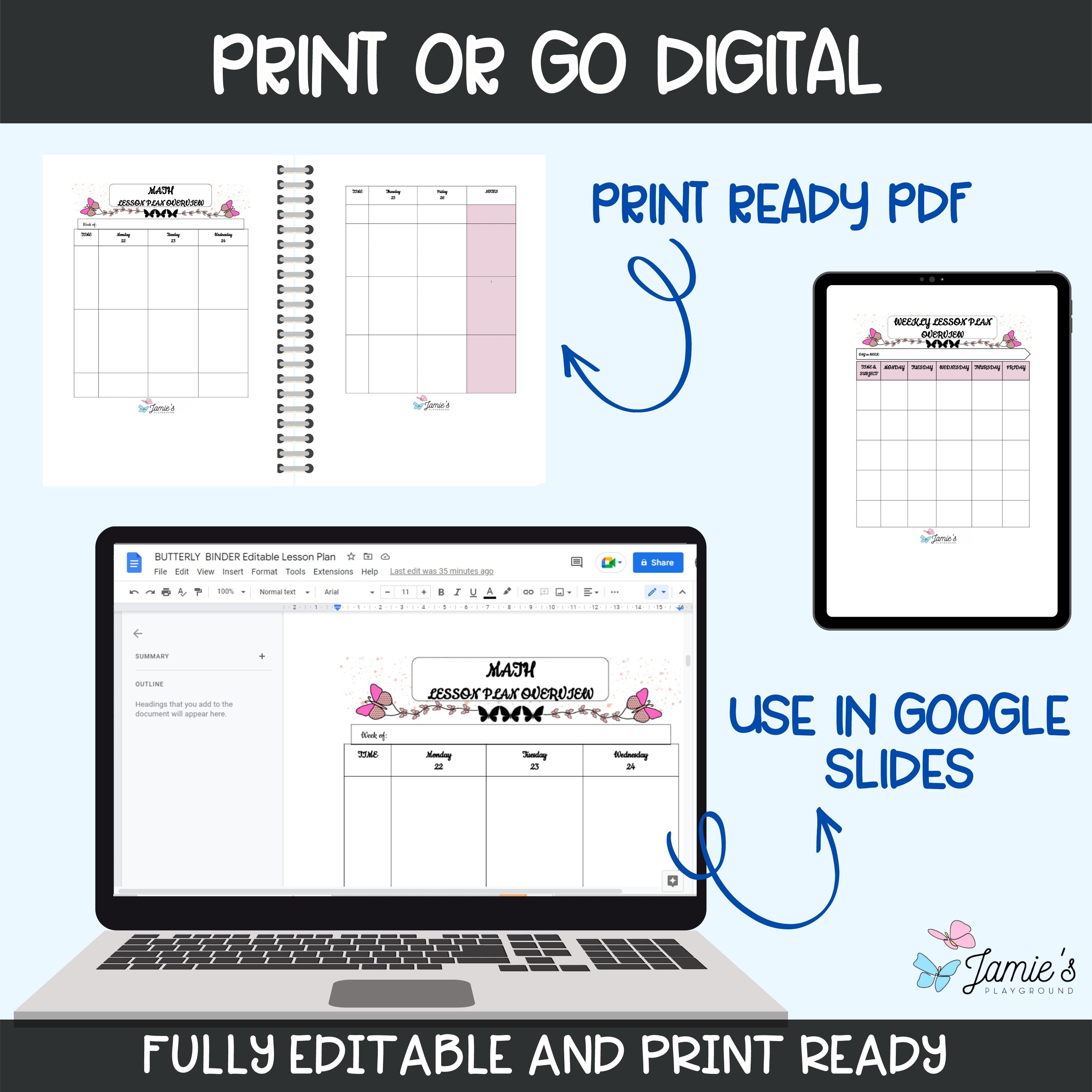 FREE Editable Weekly Lesson Plan Template in Word | Butterfly - Classful