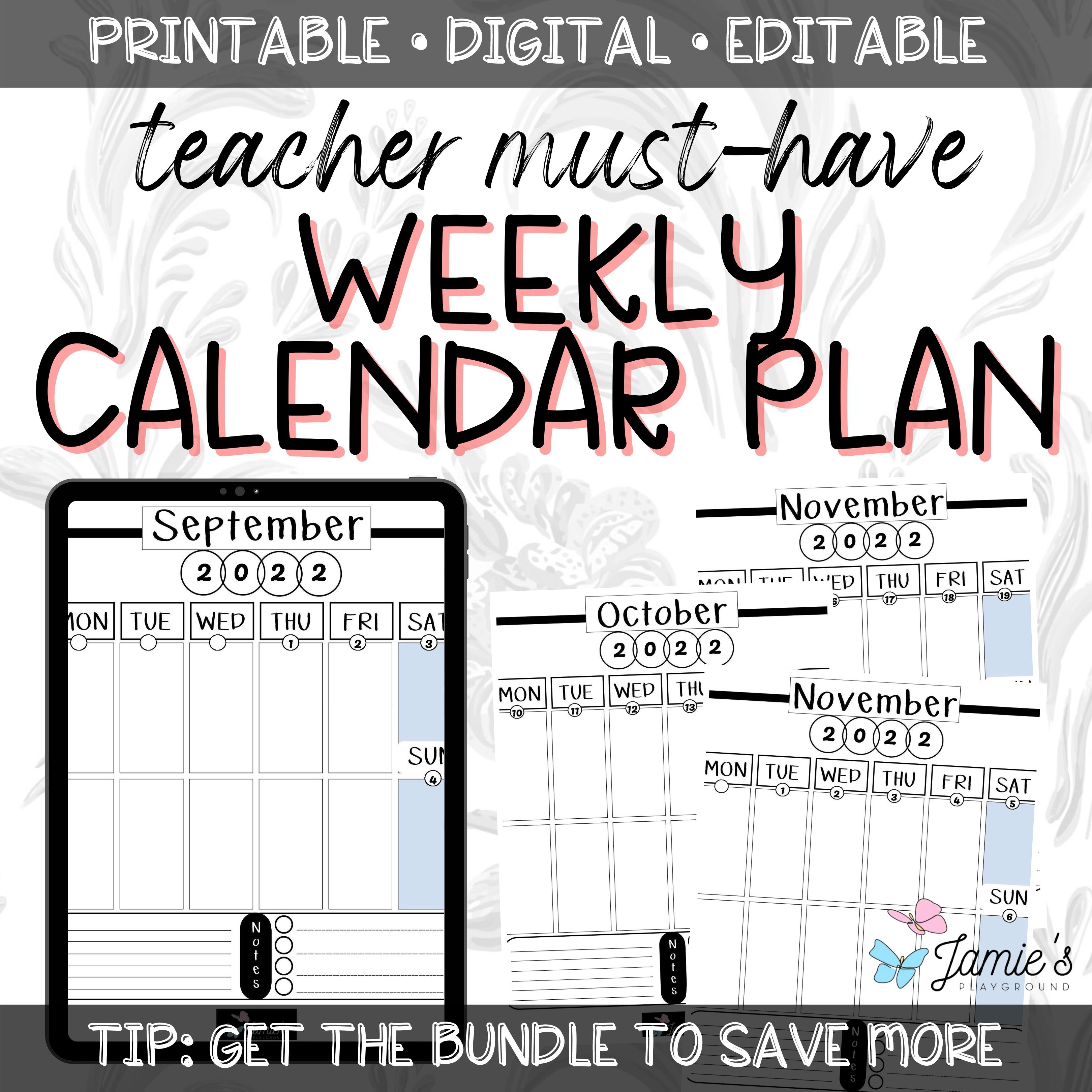 Editable Teacher Binder | Weekly Lesson Plans and Calendar 2023 | Black ...