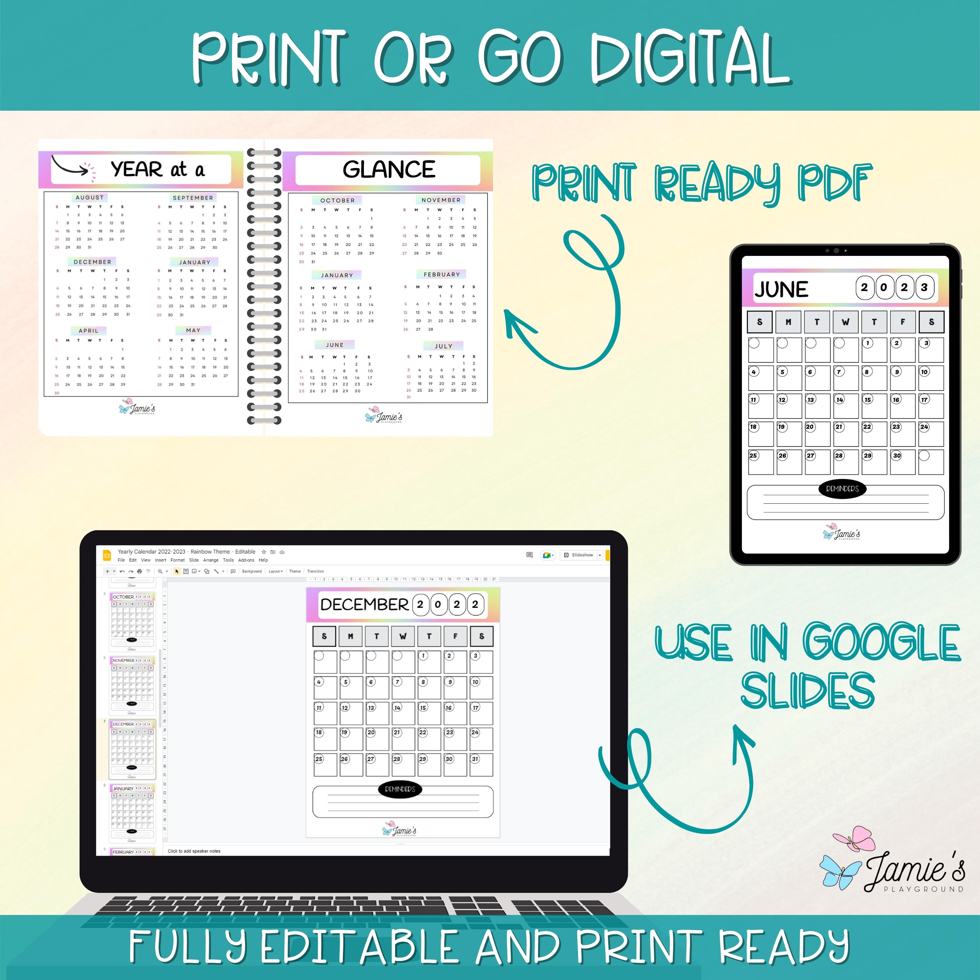Editable Teacher Binder | Year and Month at a Glance Calendar 2023 ...