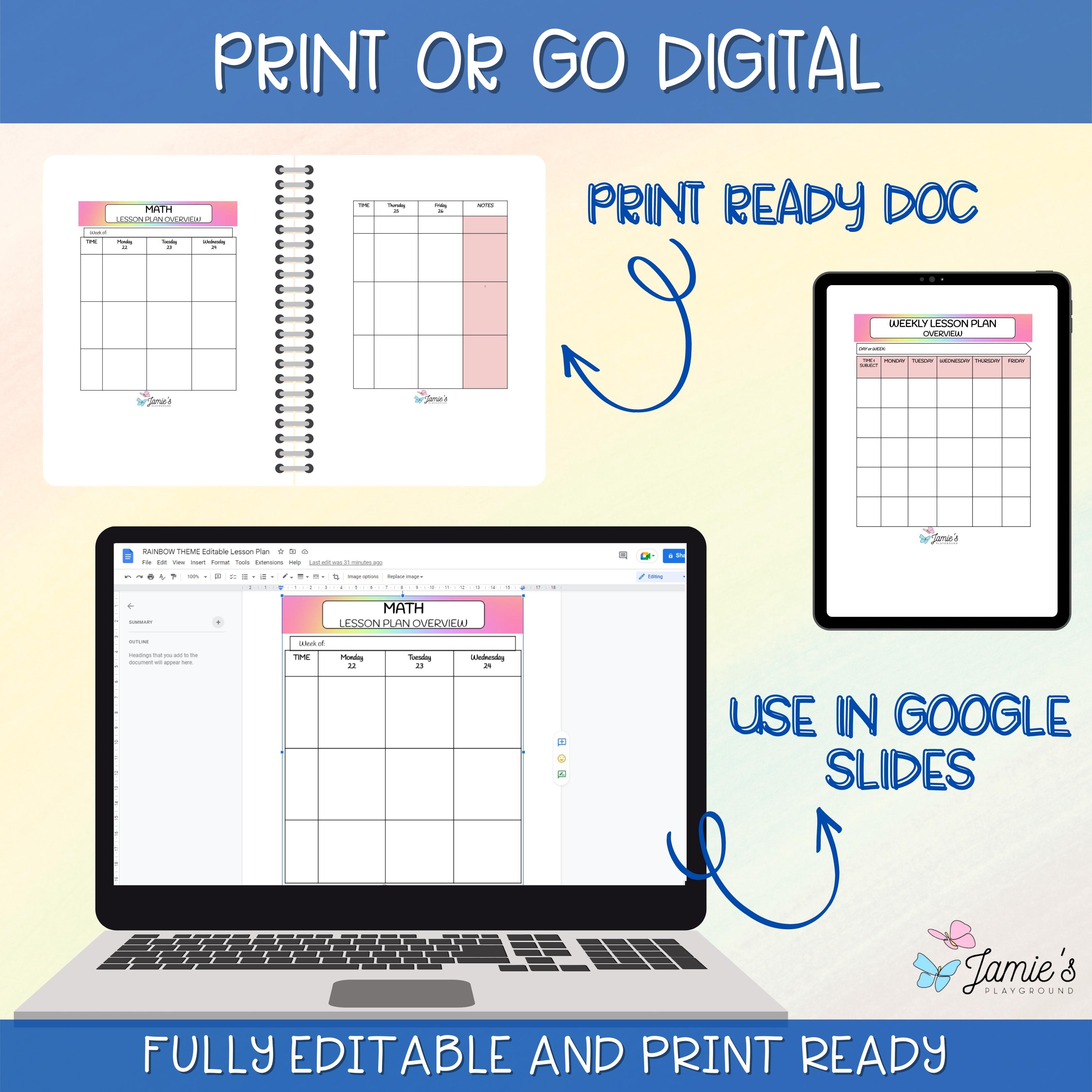 FREE Editable Weekly Lesson Plan Template in Word | Rainbow - Classful