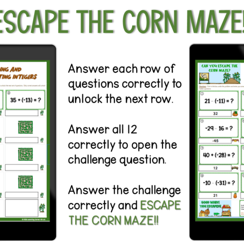 Adding & Subtracting Integers Practice | Fall theme Escape Activity ...