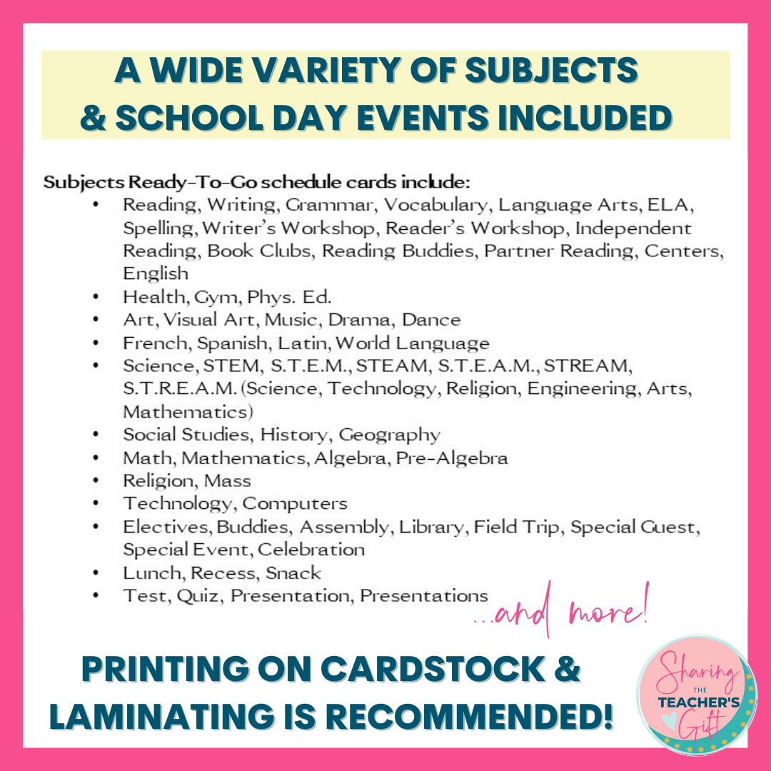 Printable Daily Classroom Schedule Cards - Classful