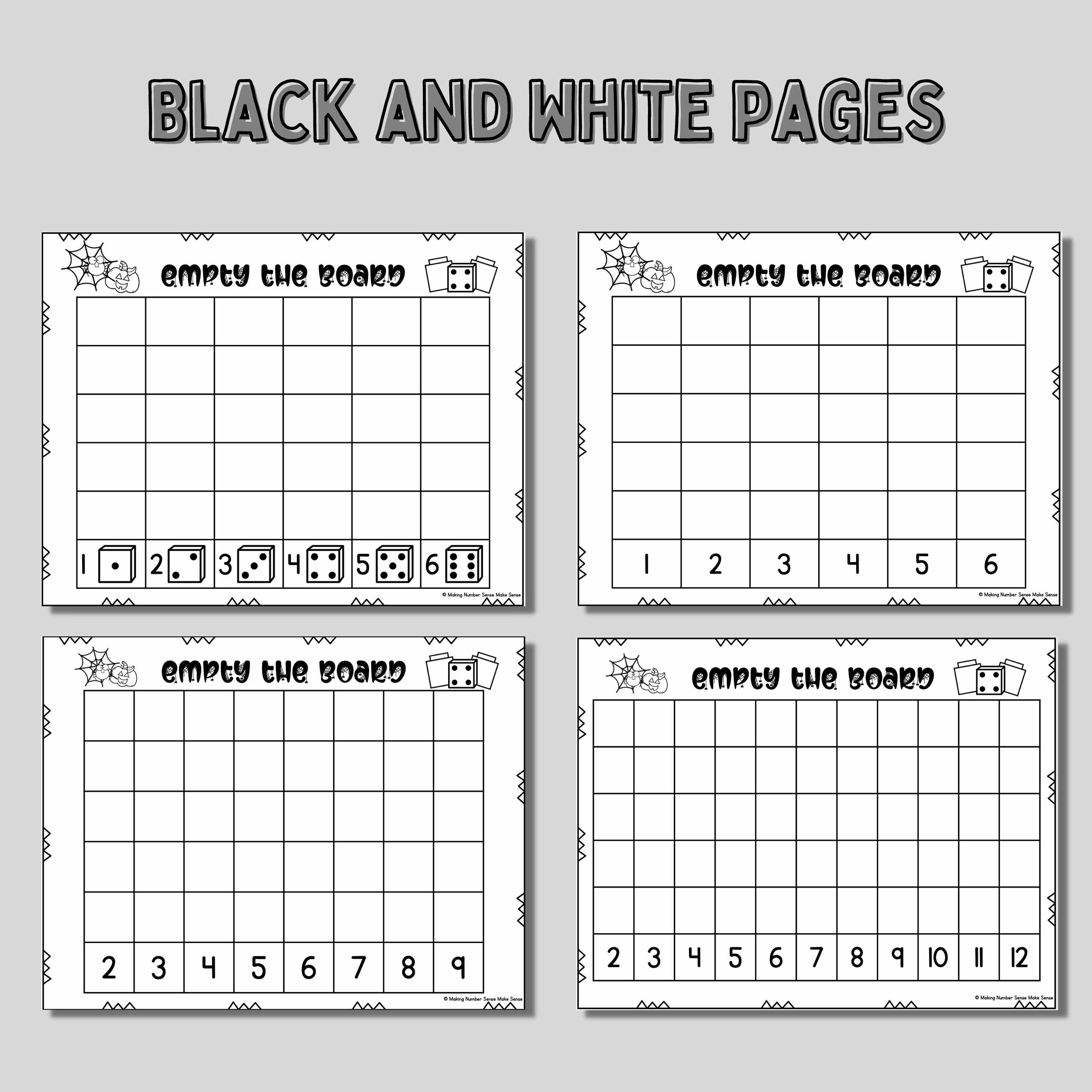 Halloween Empty the Board | Dice Print and Play Number Sense Center ...