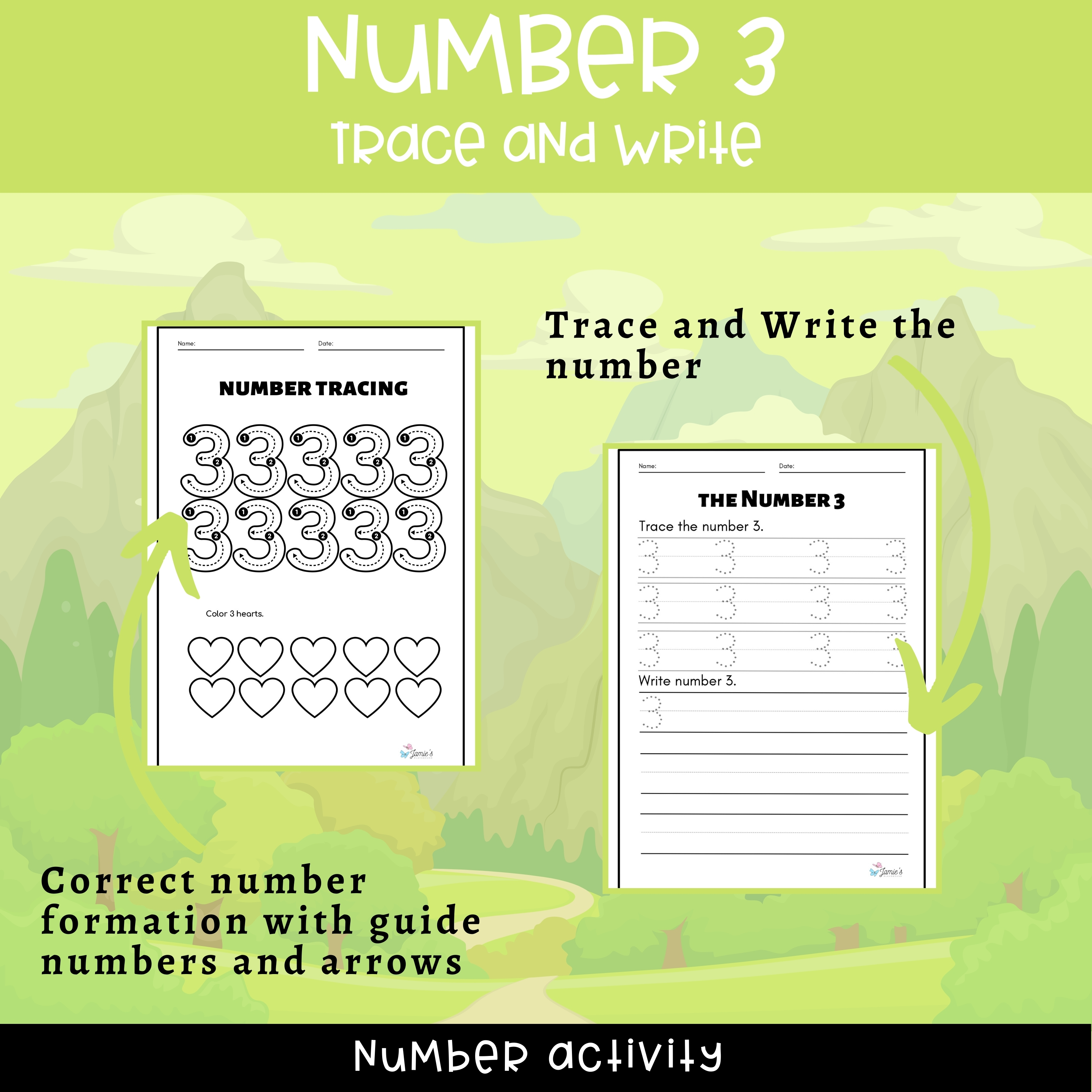 Number Writing and Tracing Activity- Trace, Count, and Color (Number 3 ...