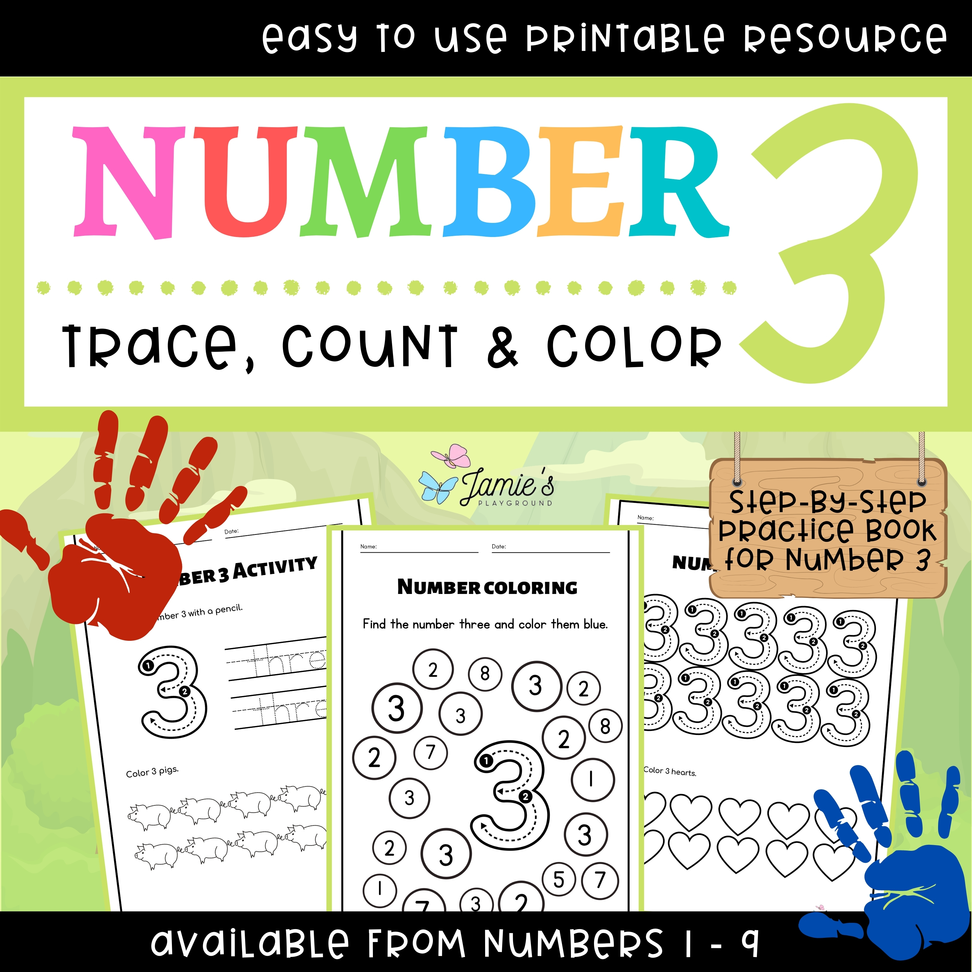 Number Writing and Tracing Activity- Trace, Count, and Color (Number 3 ...