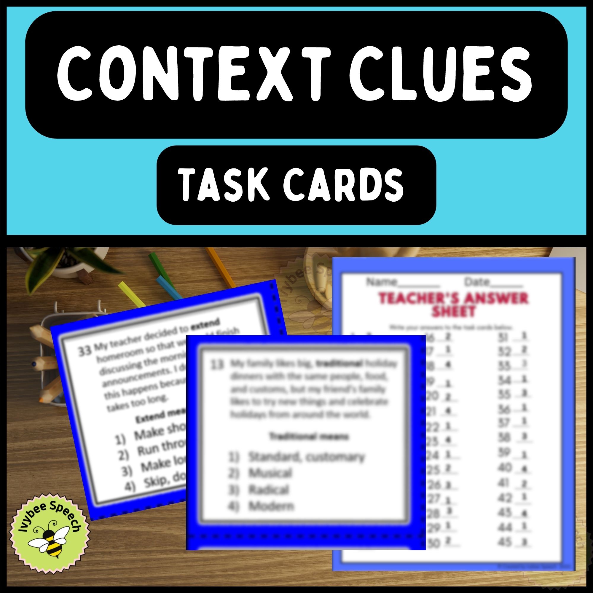 Context Clues Tier 2 Vocabulary Task Cards Middle School - Classful