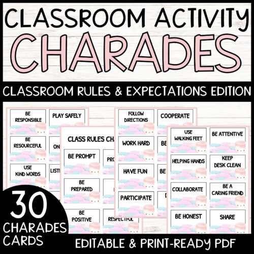 Classroom Rules Charades Cards EDITABLE (Pink)- Back to School Activity ...