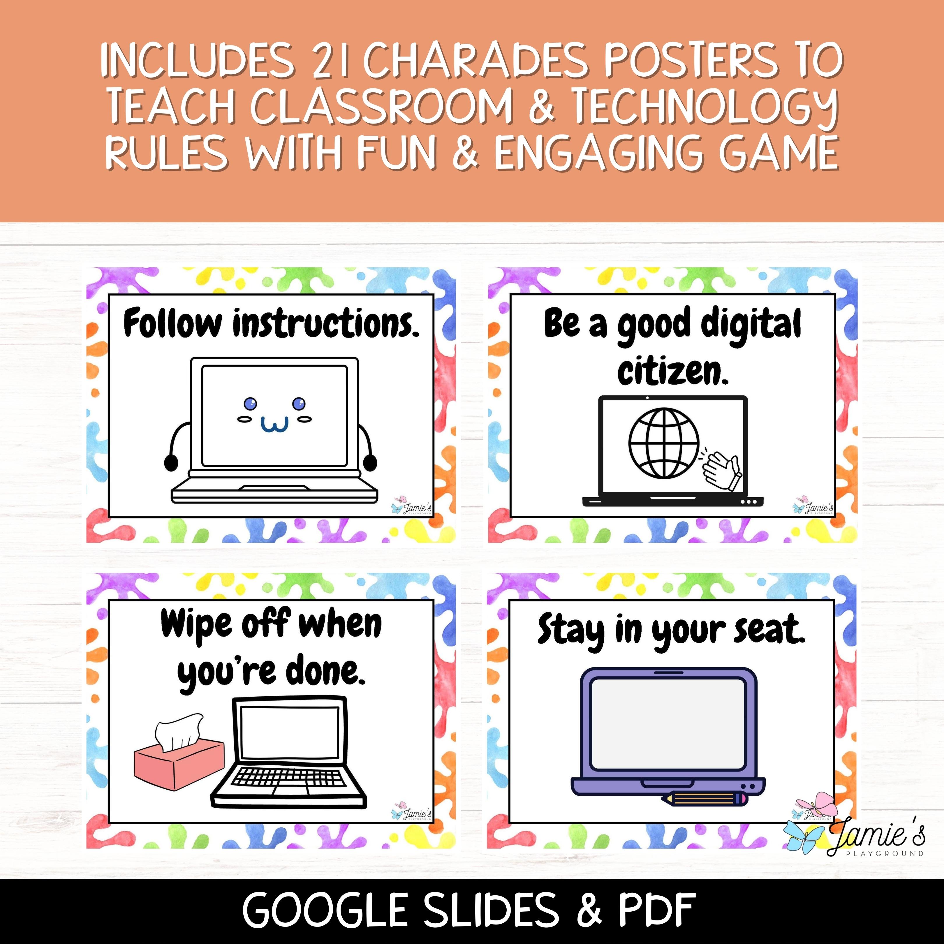 Technology Rules Charades Posters EDITABLE (Colorful)- Back to School ...