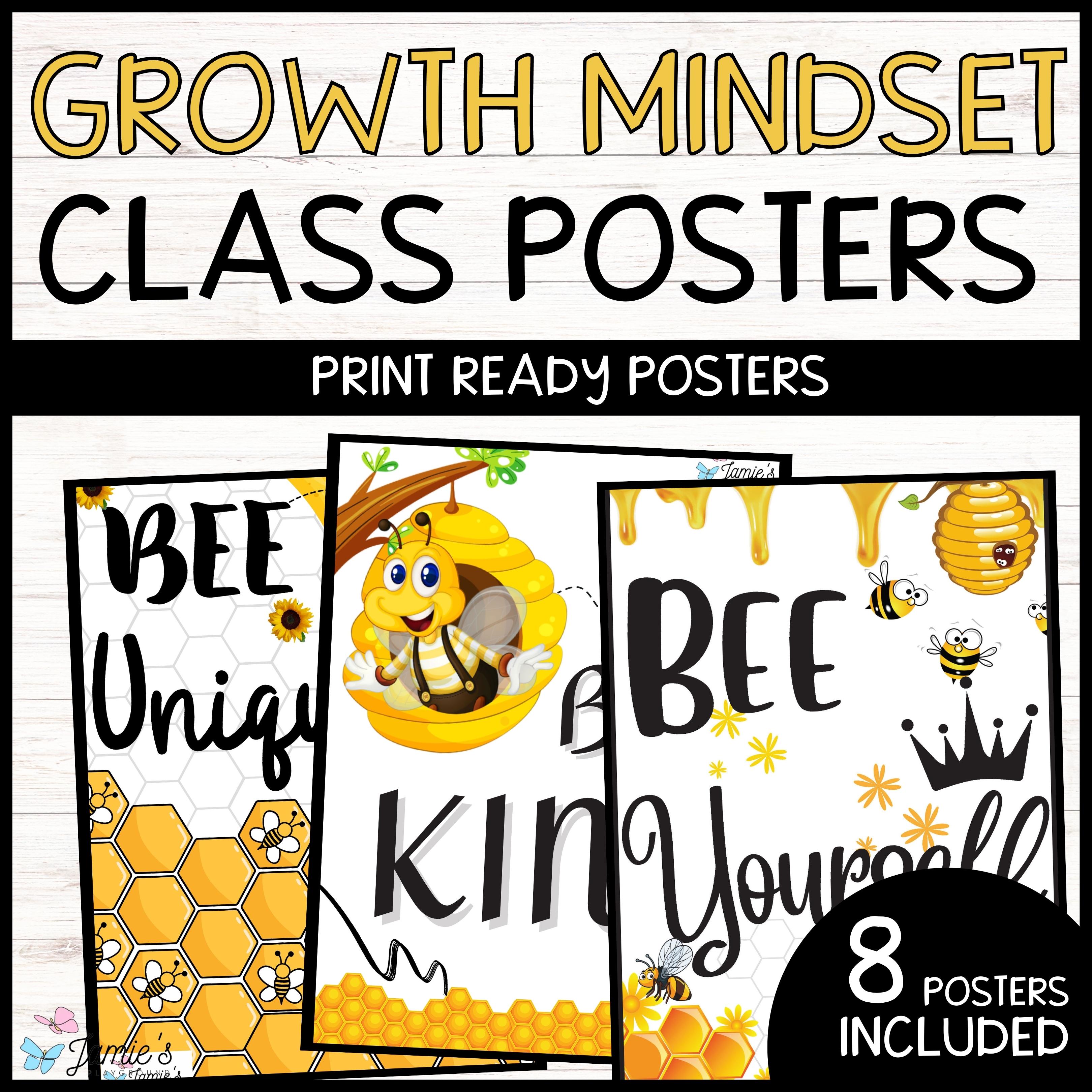 Growth Mindset Poster Display Bee Classroom Decor and Bulletin Board ...