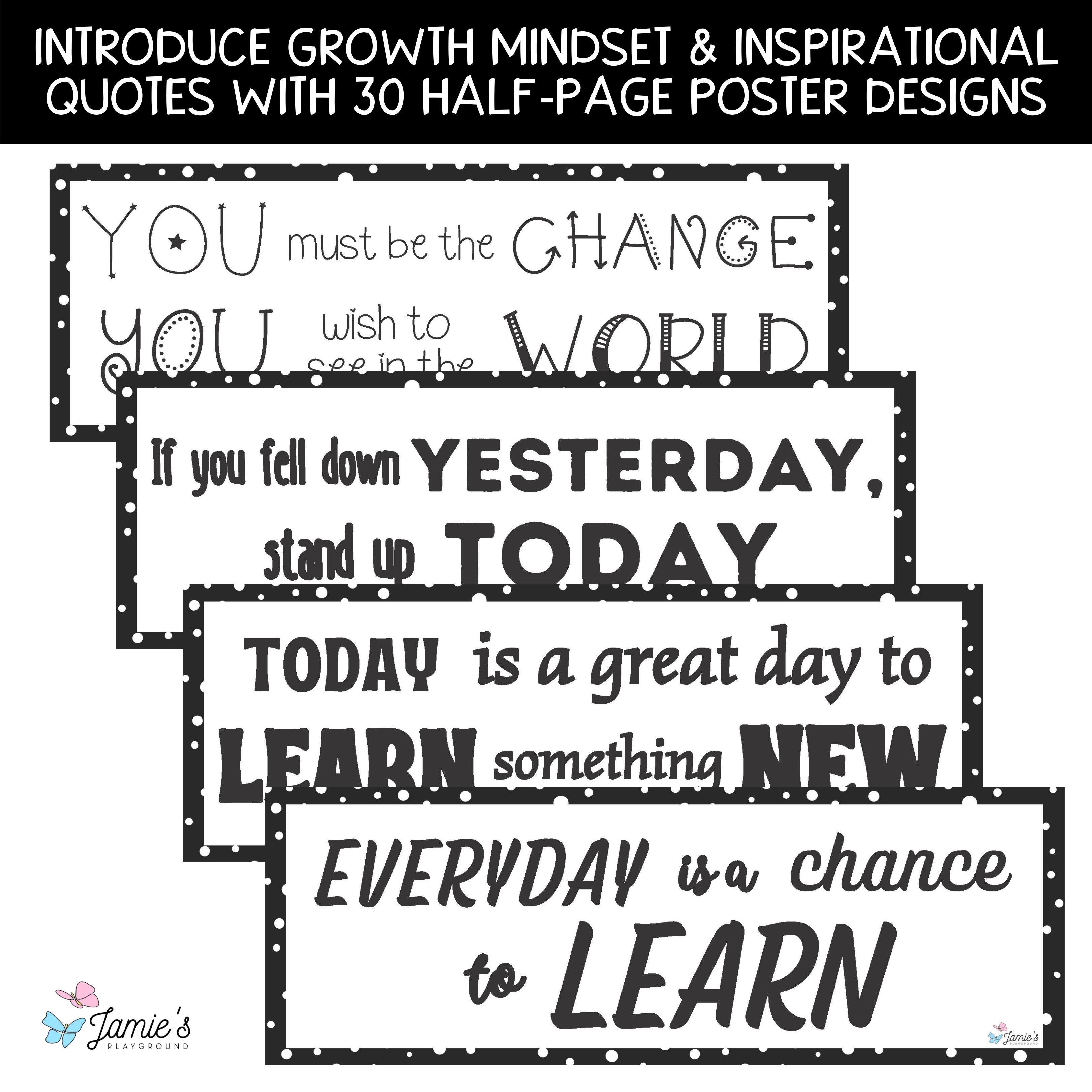 Growth Mindset Poster Display Black & White Classroom Decor and ...