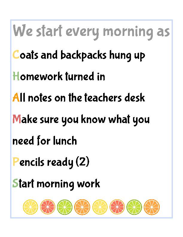 Citrus Themed Morning Routine Poster - Classful