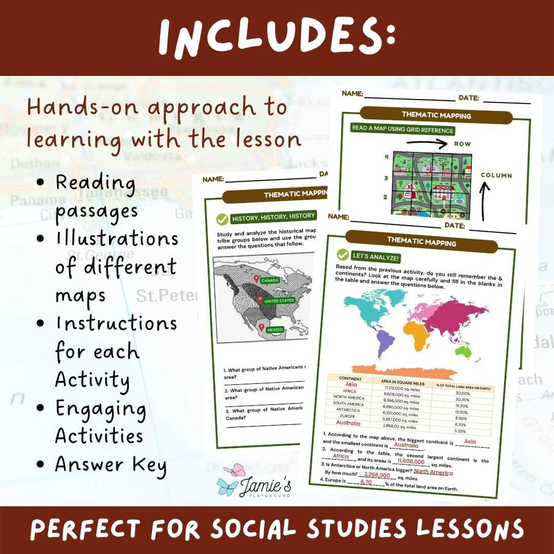 Thematic Map Activity & Answer Key 3rd Grade Social Studies - Classful