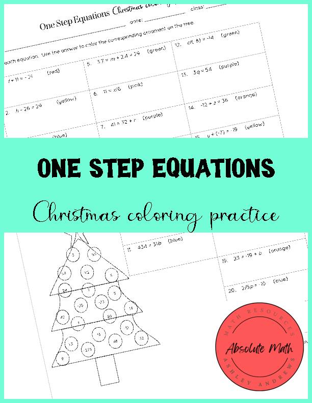 One Step Equations Christmas Coloring Practice - Classful