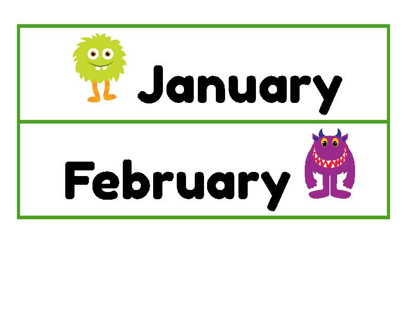 Monster Themed Calendar Months - Classful