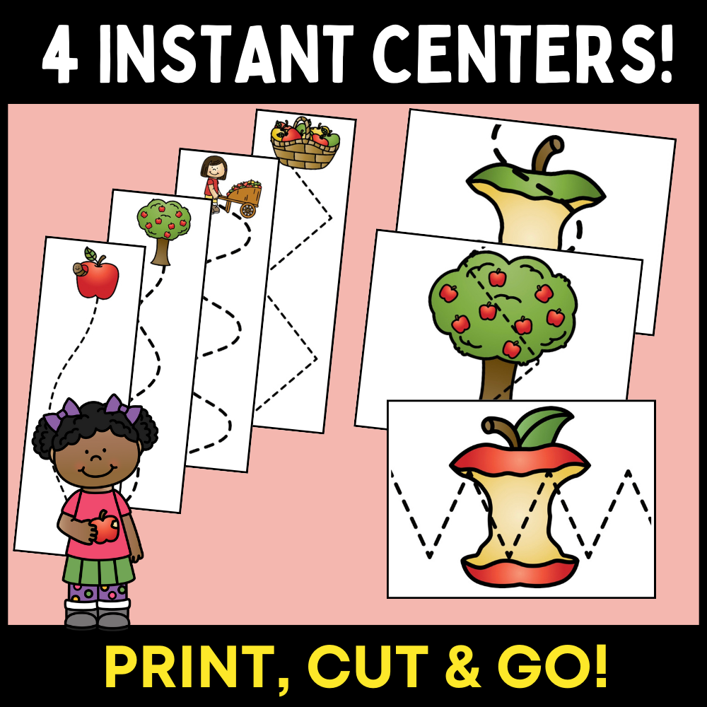 Cutting Practice Cards for Fine Motor Skills with Apple Theme - Classful