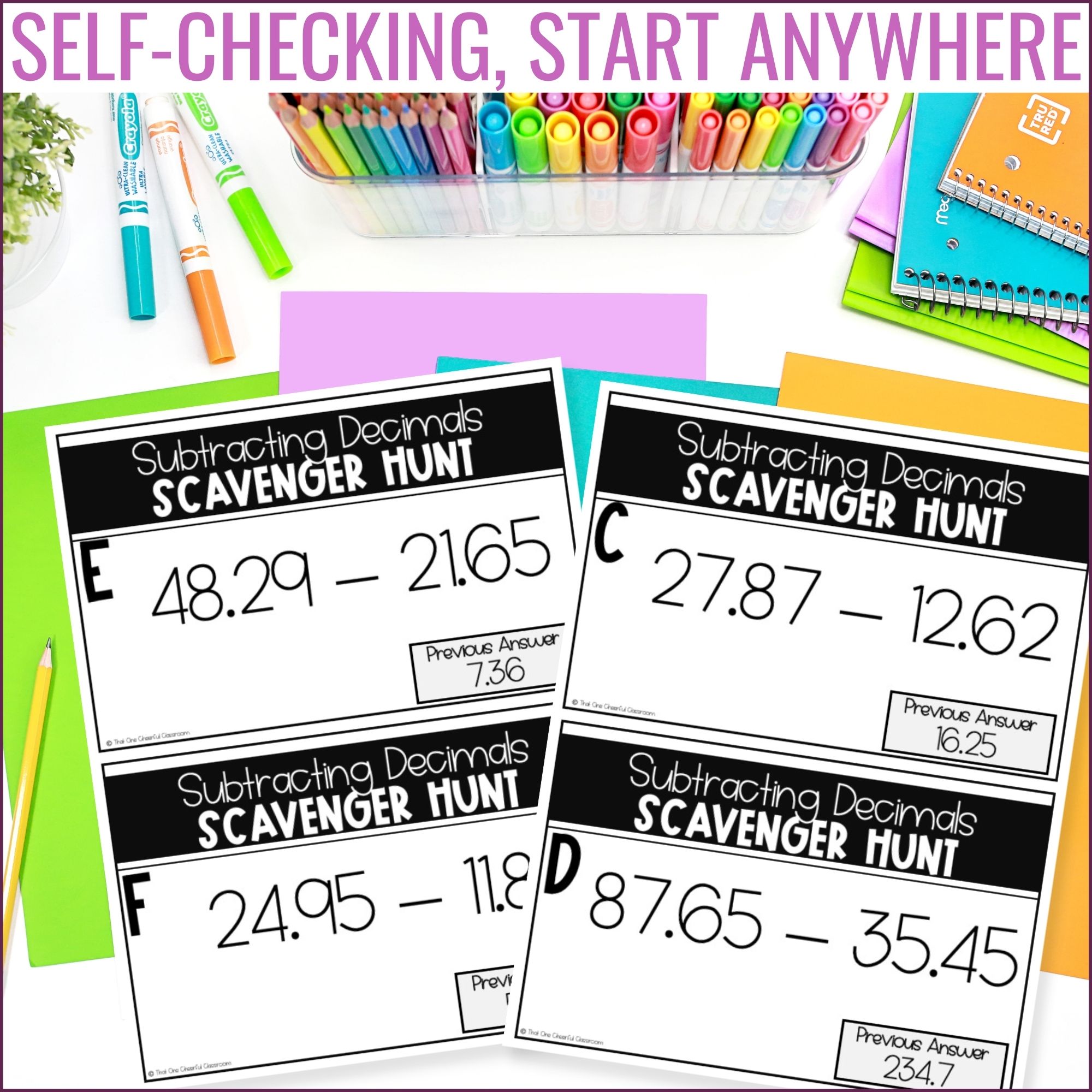 5th Grade Subtracting Decimals to the Hundredths Math Scavenger Hunt ...