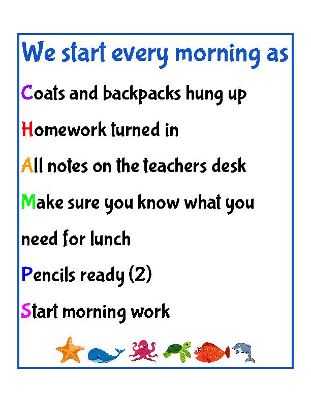 Ocean Themed Morning Reminders Poster - Classful