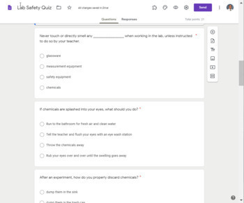 Lab Safety Quiz in Google Forms - Classful