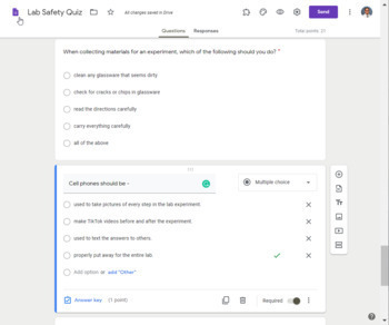 Lab Safety Quiz in Google Forms - Classful