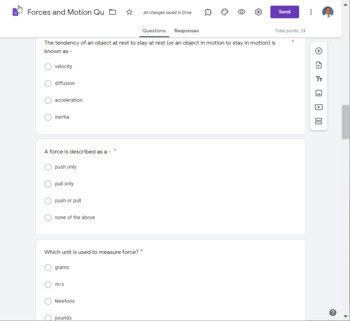Forces and Motion Quiz in Google Forms - Classful