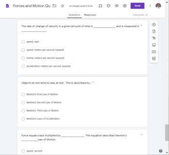 Forces and Motion Quiz in Google Forms - Classful